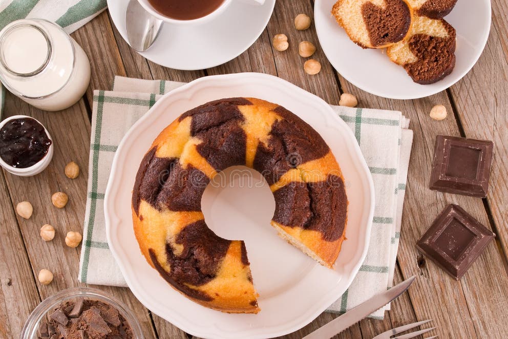 Marble Ring Cake with Hazelnuts. Stock Photo - Image of icing ...