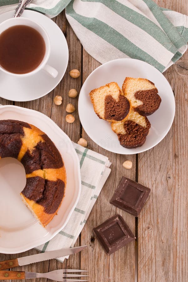 Marble Ring Cake with Hazelnuts. Stock Photo - Image of flan, dark ...