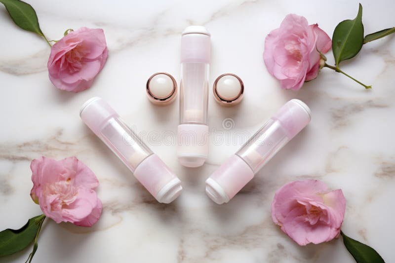 Marble and Rose Quartz Facial Rollers Seen from Above Stock ...