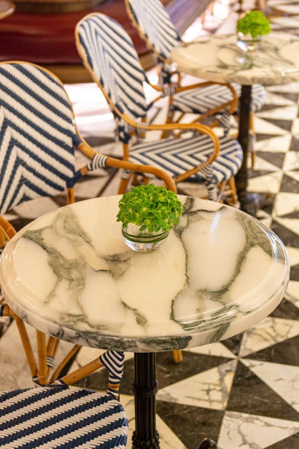 Marble Round Table in a French Looking Cafe Stock Photo - Image of ...