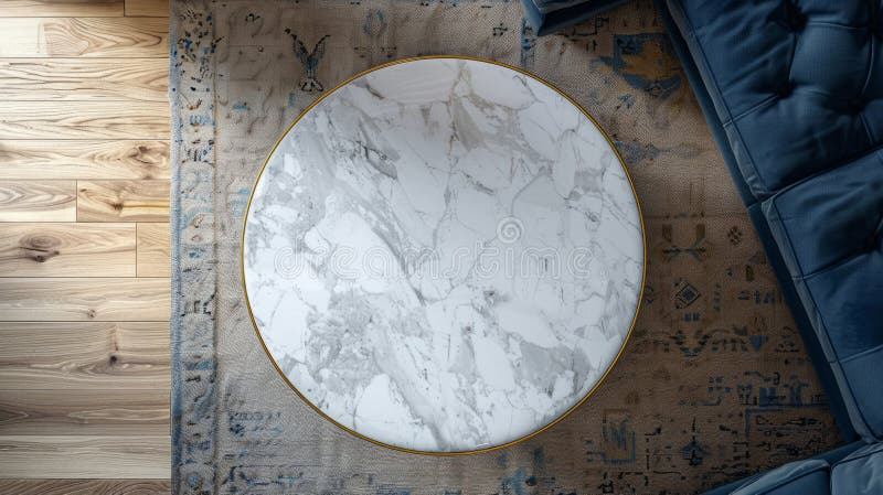 Marble Round Table on a Patterned Rug in a Stylish Living Room. Stock ...