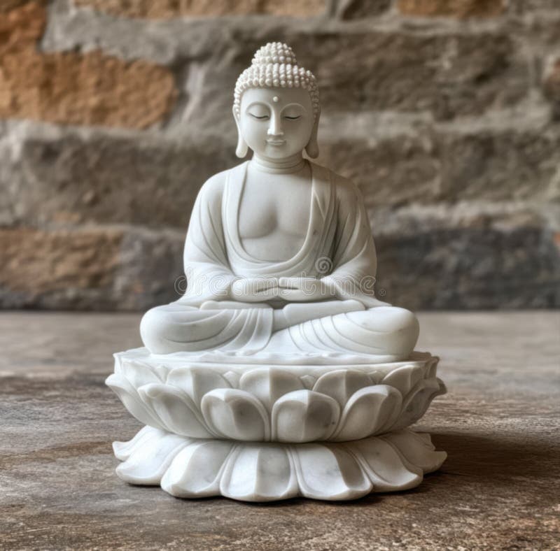 Marble Sculpture, a Buddha Statue on a Lotus Base Stock Illustration ...