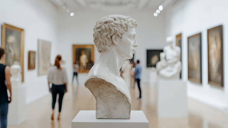 Marble Sculpture Displayed in a Modern Art Gallery with Visitors ...