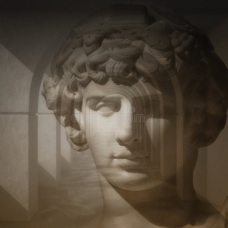 Marble Sculpture of a Man S Face Against Arched Hallway Stock Image ...