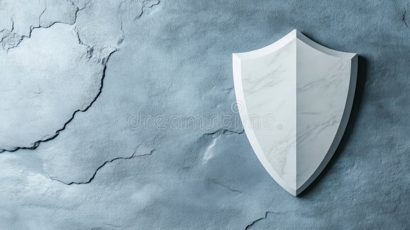 Marble Security Shield Mounted on Cracked Gray Wall Background Stock ...