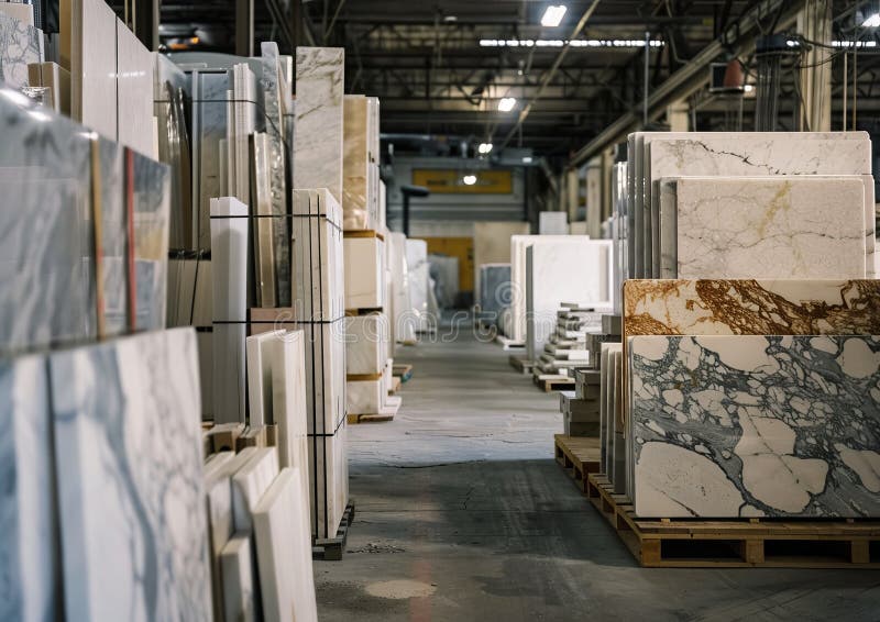 Marble Slabs Fill a Spacious Warehouse, Showcasing Various Colors and ...