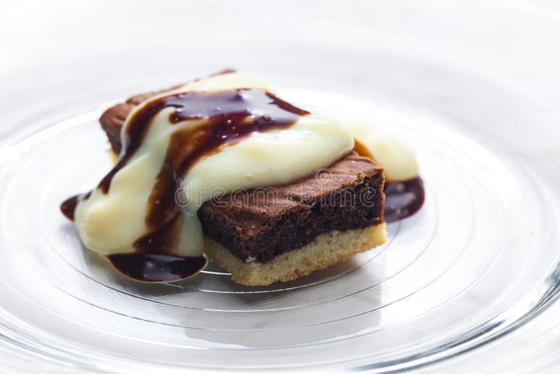 Marble Sponge Cake with Creamy Custard Sauce Stock Photo - Image of ...