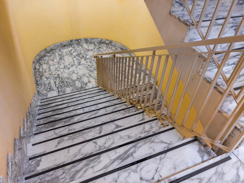 Marble Staircase with Curved Landing Stock Photo - Image of iron, stair ...