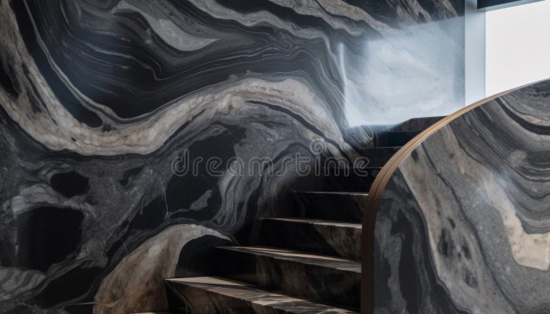Marble Staircase Design with Modern Curve, Marbled Effect Backdrop ...