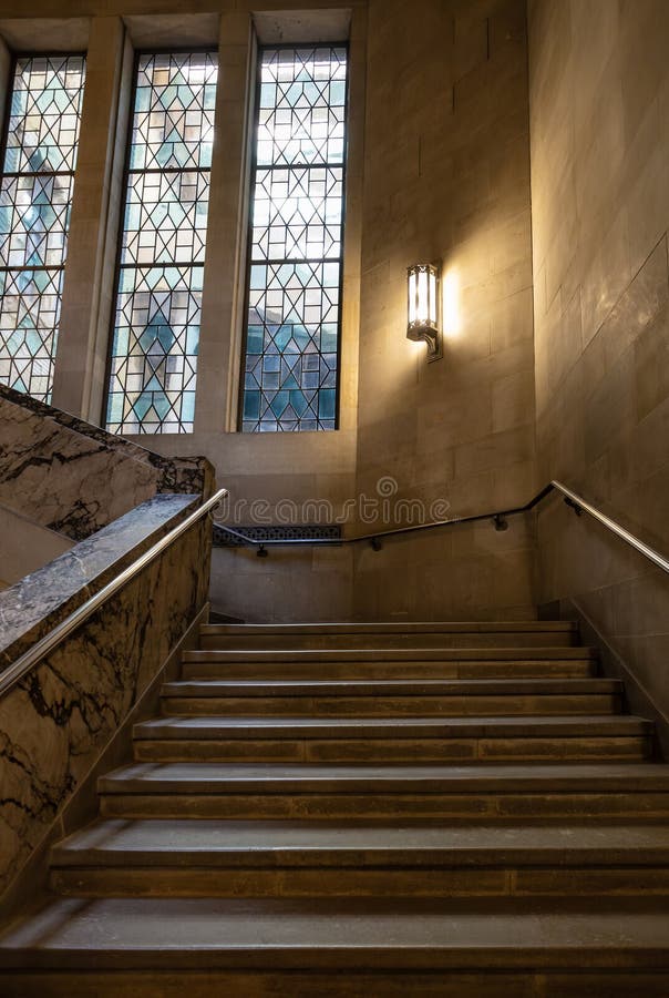 Marble Staircase and Stained Glass Window Editorial Photography - Image ...