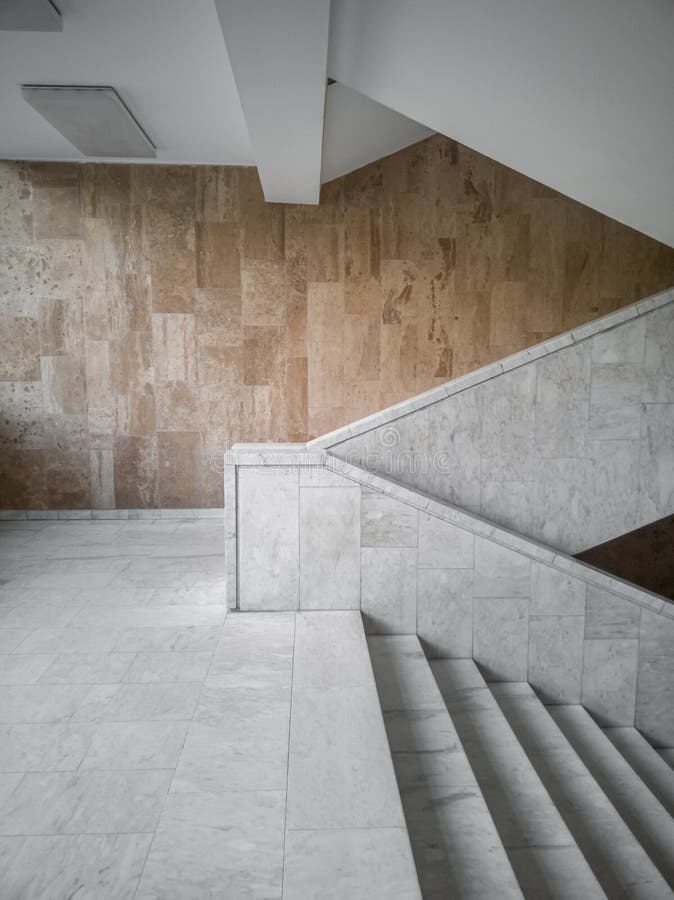 Marble Stairs on the Background of a Marble-tiled Wall Side View Stock ...