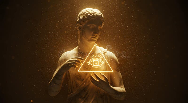 Marble Statue Holding Glowing Eye Inside Triangle in Dramatic Lighting ...