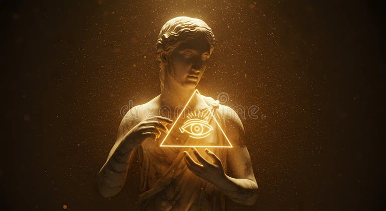 Marble Statue Holding Glowing Eye Inside Triangle in Dramatic Lighting ...