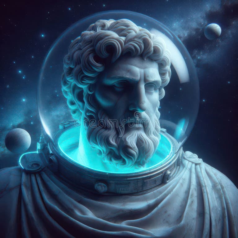 Marble Statue of Thinker Inside Space Suit Stock Illustration - Illustration of space ...