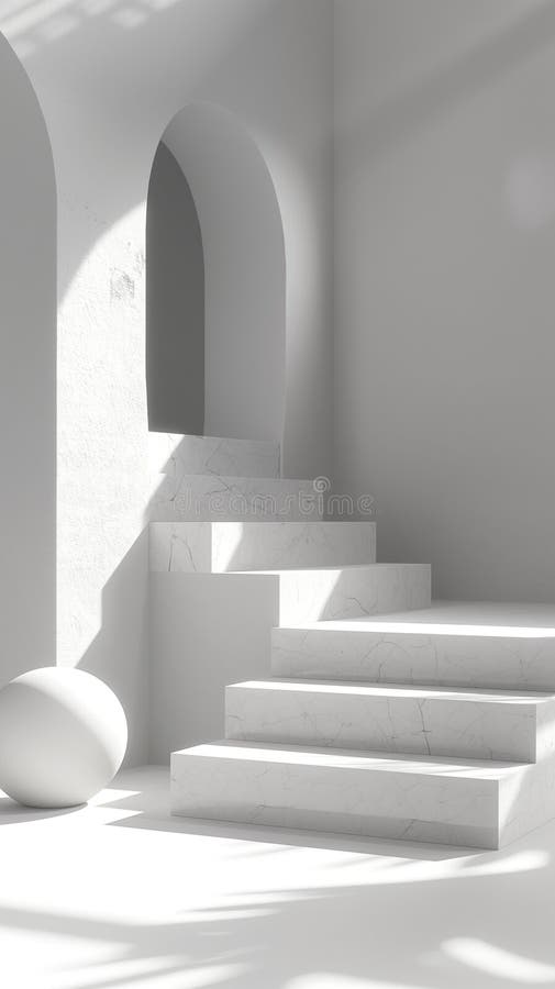 Marble Steps with Arched Wall, Sunlight and Shadow Play, Modern Design ...