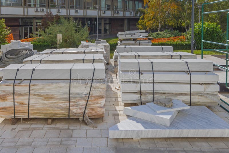 Marble Stone Blocks Pallets Stock Photo - Image of wrap, stack: 261280660