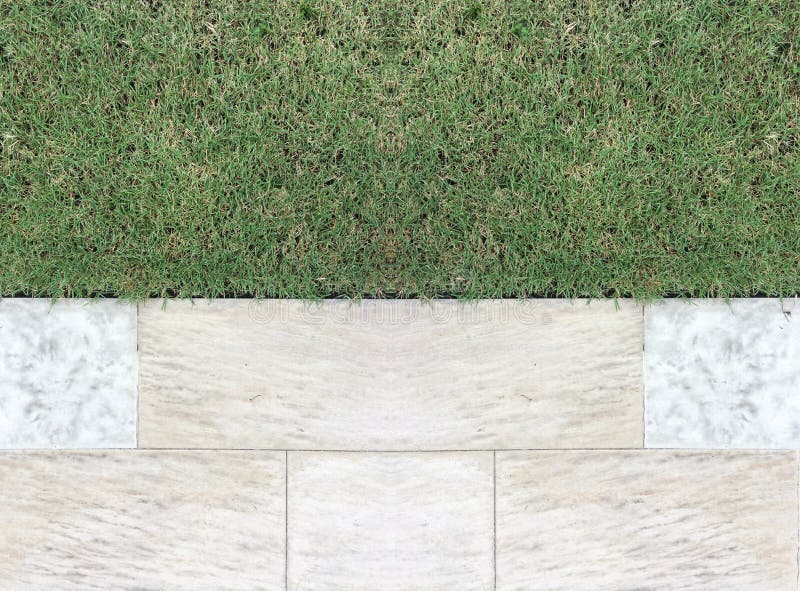 Marble Stone Pattern Sidewalk with Grasses in the Garden, Top View ...