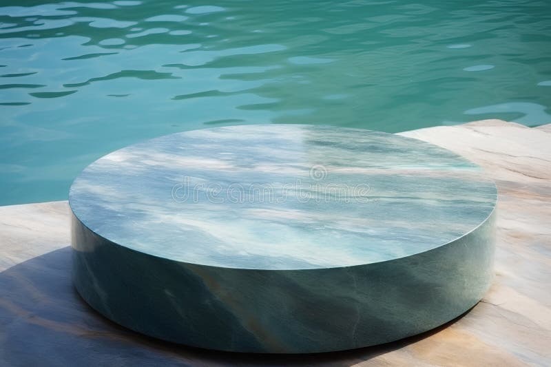Marble Stone Platform on the Background of the Swimming Pool with Blue ...