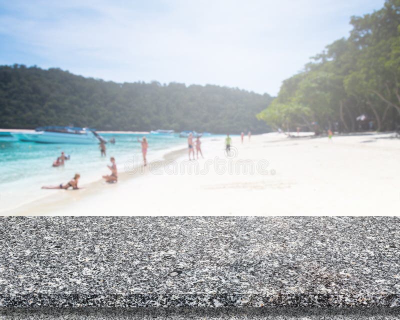 Marble Stone Table Top and Blur Background of the Beach Stock Image ...