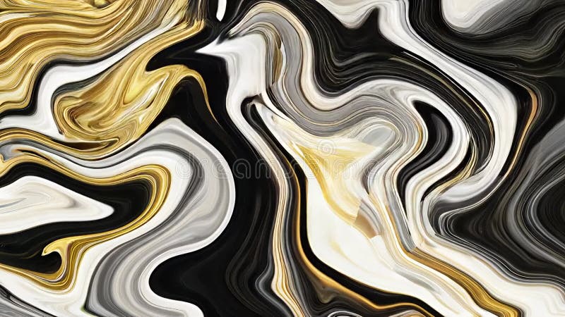 Marble Style Abstract Background with Wavy Patterns in Deep Black, Gold ...