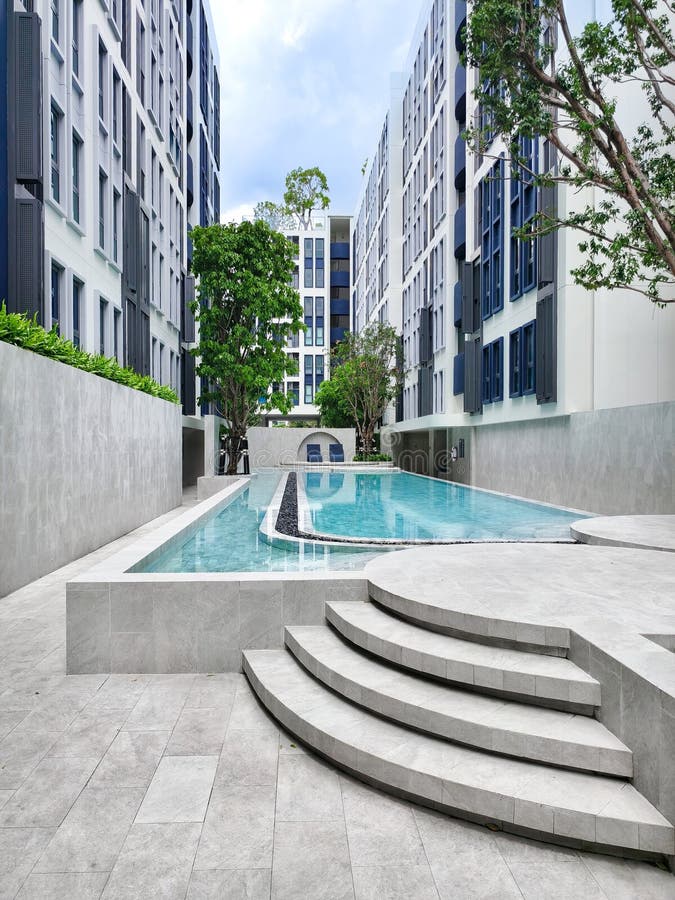 Marble Swimming Pool in Modern Apartment Stock Image - Image of view ...