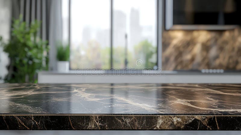 Marble Table with Modern Kitchen Background Stock Illustration ...