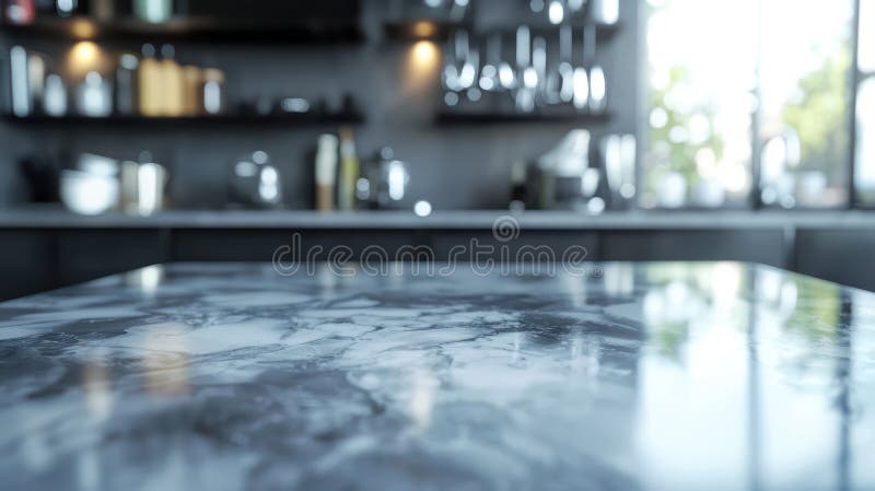 Marble Table with Modern Kitchen Background Stock Illustration ...