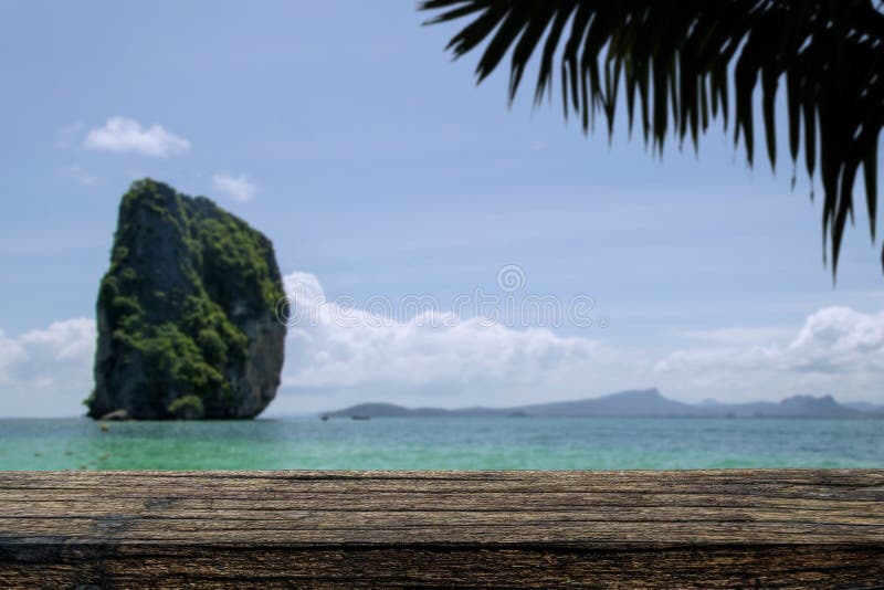 The Marble Table for Product Display with Coconut Tree on the Beach ...