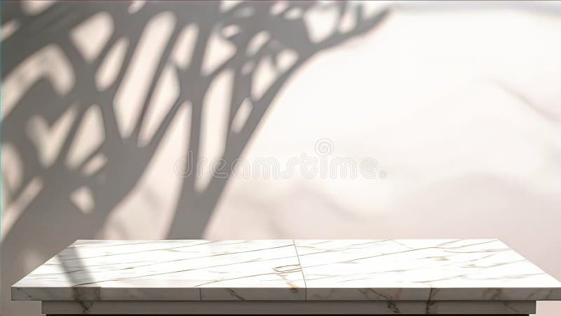 Marble Table with Tree Shadow Against White Wall for Organic Appeal of ...
