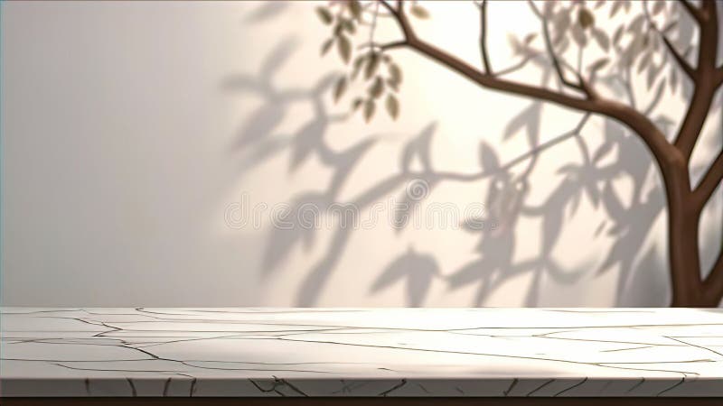 Marble Table with Tree Shadow Against White Wall for Organic Appeal of ...