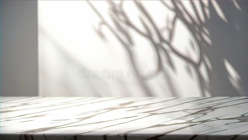 Marble Table with Tree Shadow Against White Wall for Organic Appeal of ...