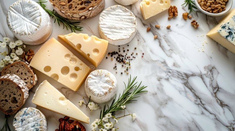Marble Table with Various Types of Cheese Stock Photo - Image of ...