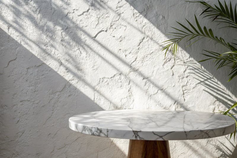 Marble Table with White Stucco Wall and Light Beams Stock Illustration ...