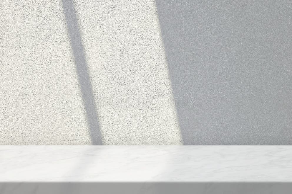 Marble Table with White Stucco Wall Texture Background with Light Beam ...