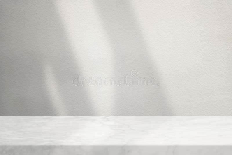 Marble Table with White Stucco Wall Texture Background with Light Beam ...