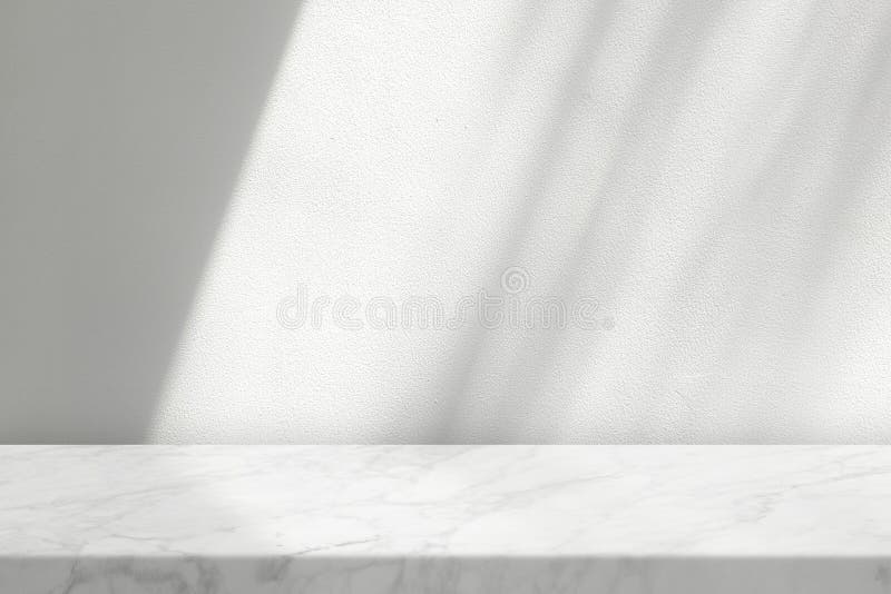 Marble Table with White Stucco Wall Texture Background with Light Beam ...
