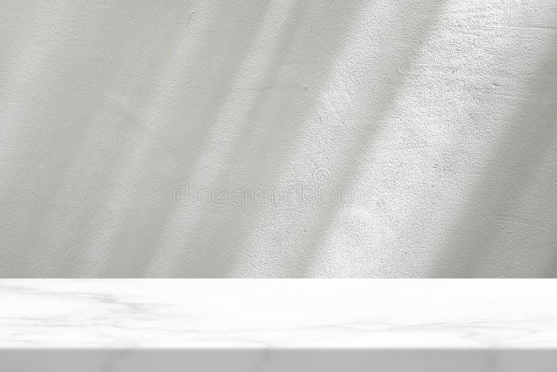 Marble Table with White Stucco Wall Texture Background with Light Beam ...