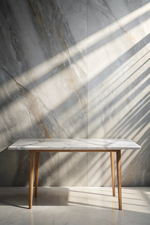 Marble Table with White Stucco Wall Texture and Light Beam for Product ...