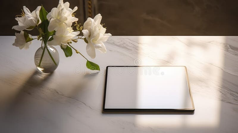 Marble tablet table flower stock illustration. Illustration of tranquil ...