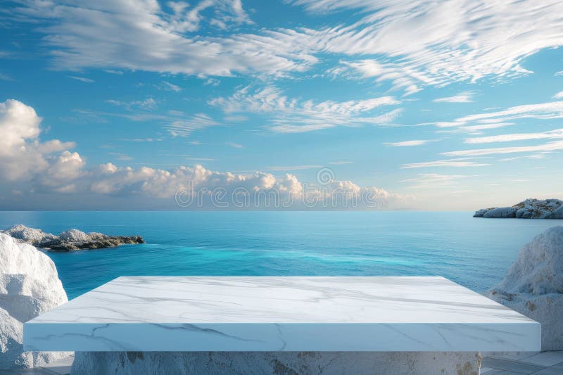 Marble Tabletop with Ocean View Background in Greece Island for Product ...
