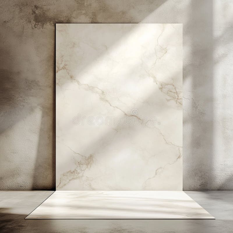 Marble Texture Panel Display with Sunlight and Shadows on Concrete Wall ...