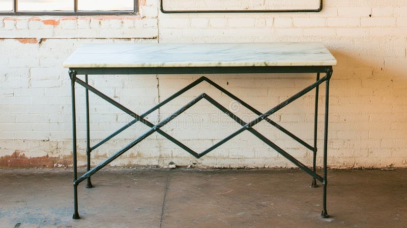 Marble-top Console Table, Industrial Setting, Event Rental Stock Image ...
