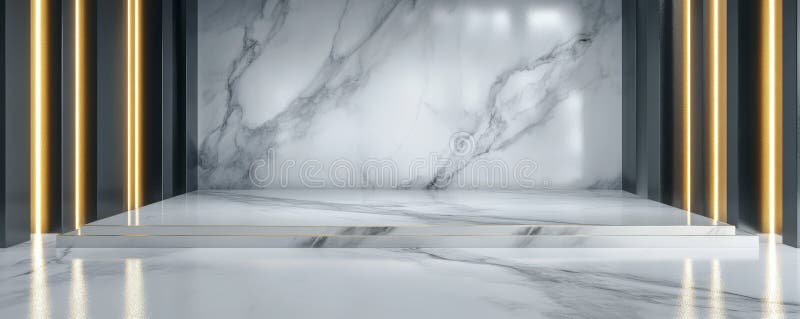 Marble Two-Tiered Platform with Gold Accents, 3D Render, Interior ...