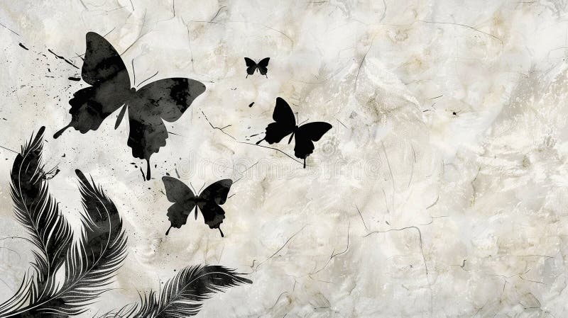 Marble Wall with Feather and Butterfly Design. Generative AI. Stock ...