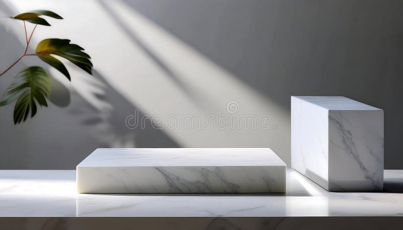Marble White Podium with Hard Shadows, Creating a Minimalist Still Life ...