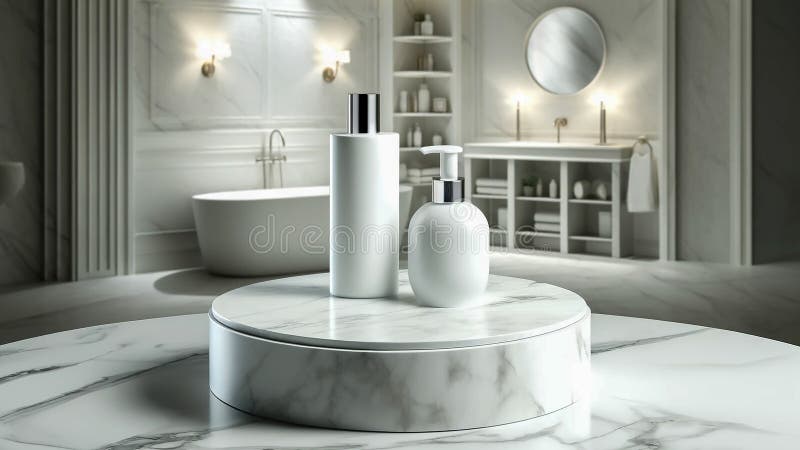 Marble White Round Podium Situated in a Bathroom Setting, for ...