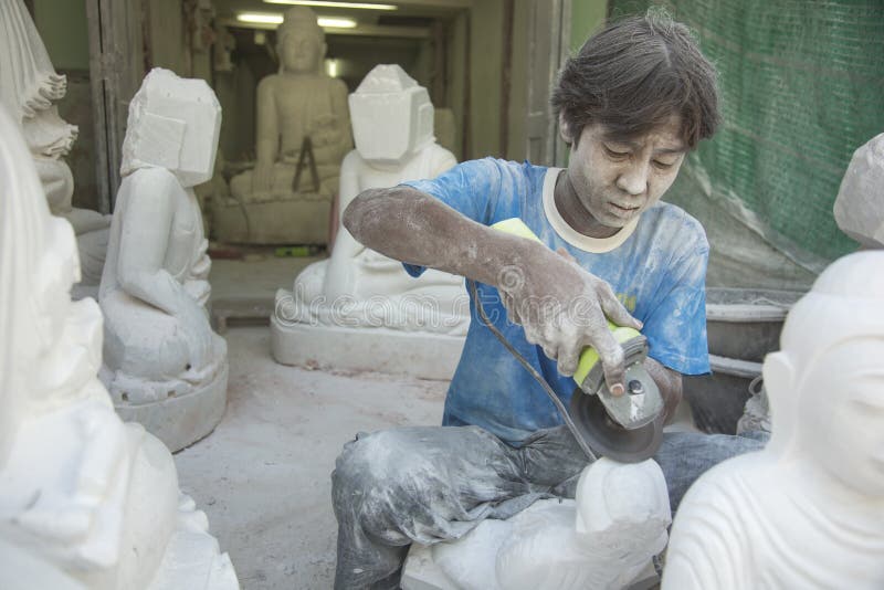 Marble worker in Mandalay editorial photography. Image of east - 84535237