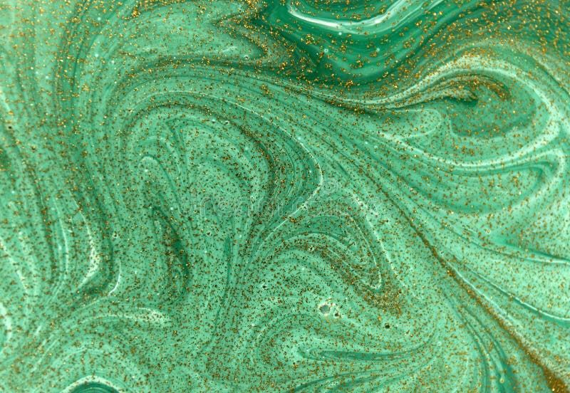 Marbled Green Abstract Background with Golden Sequins. Liquid Marble ...