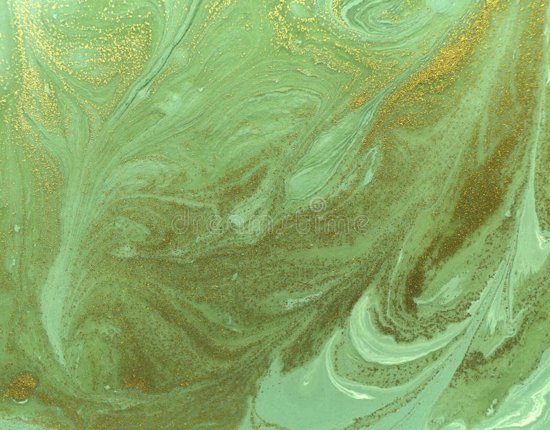 Marbled Green and Gold Abstract Background. Liquid Marble Pattern Stock ...