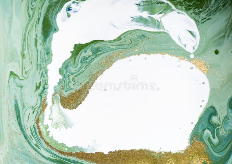 Marbled Green and Golden Abstract Background. Liquid Marble Pattern ...